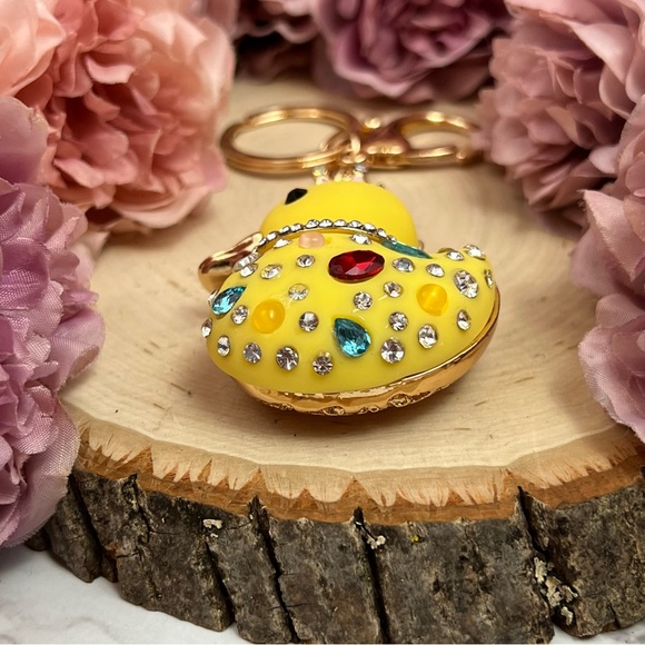 Accessories | Yellow Jeweled Duck With Crystals And Crown Keychain ...